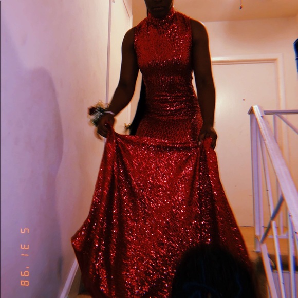 Dresses | Custom Made Turtle Neck Red Sequins Gown | Poshmark